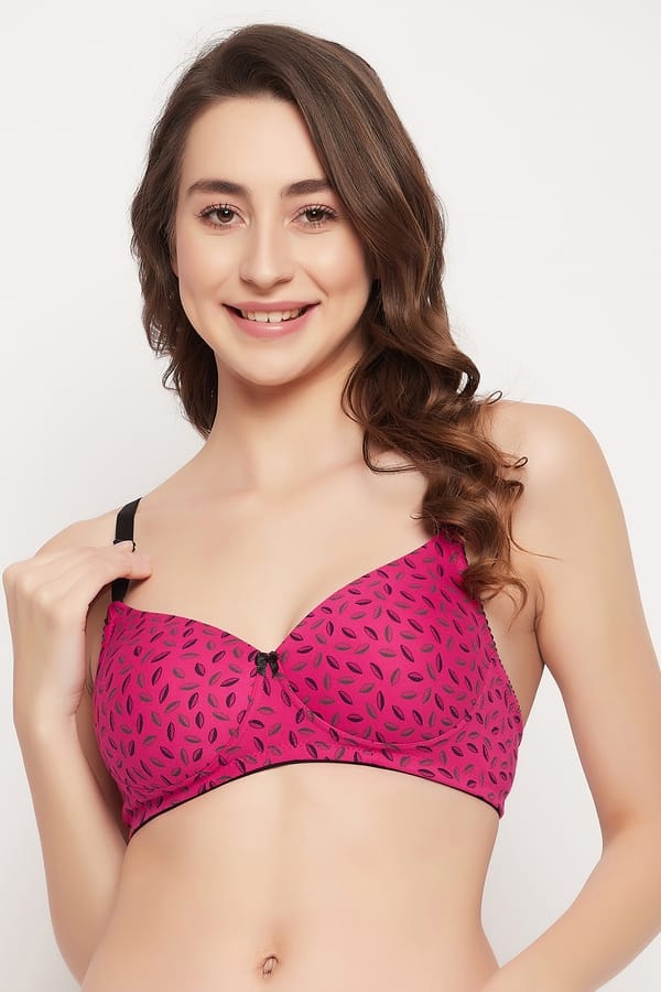 Buy Padded Non-Wired Full Cup Leaf Print Multiway T-shirt Bra in Hot Pink - Cotton Online India ...