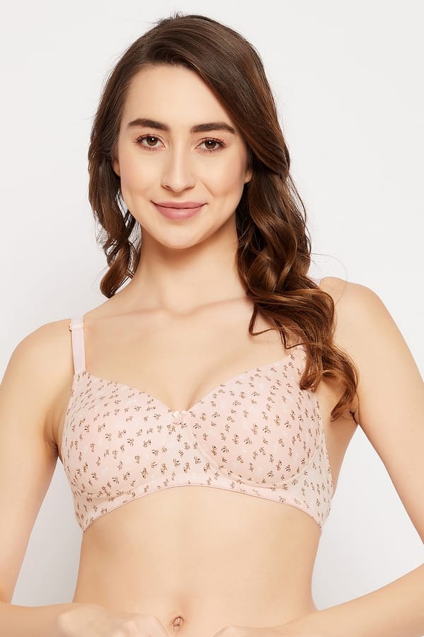 Buy Padded Non-Wired Full Cup Leaf Print Multiway T-shirt Bra in Soft Pink - Cotton Online India ...