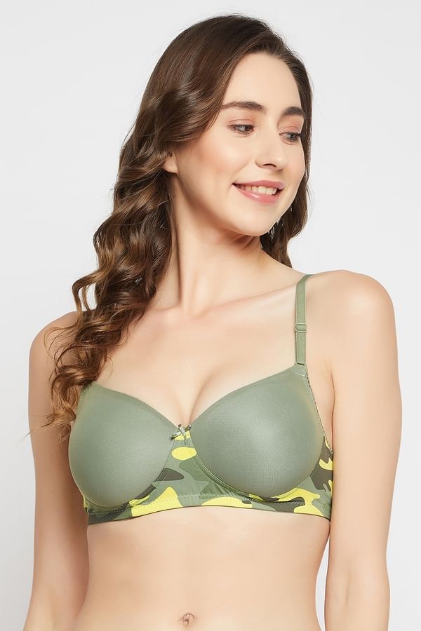 Buy Padded Non Wired Full Cup Multiway T Shirt Bra In Moss Green Online
