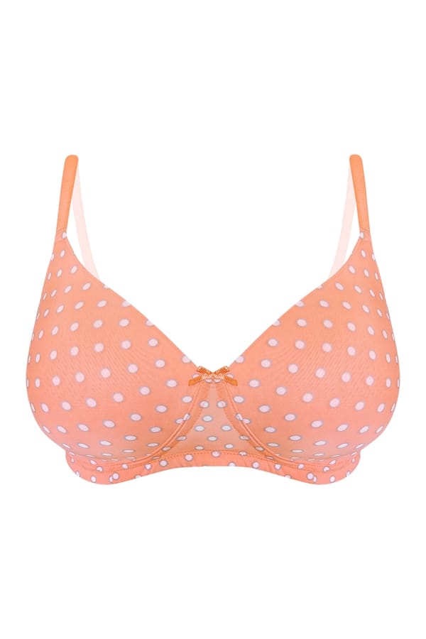 Buy Padded Non-Wired Full Cup Polka Dot Print T-shirt Bra in Peach ...