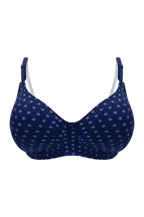 Buy Padded Non-Wired Full Cup Star Print Multiway T-shirt Bra in Navy ...