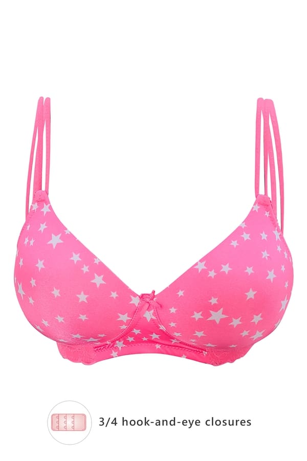 Buy Padded Non-Wired Full Cup Star Print T-shirt Bra in Pink- Cotton ...