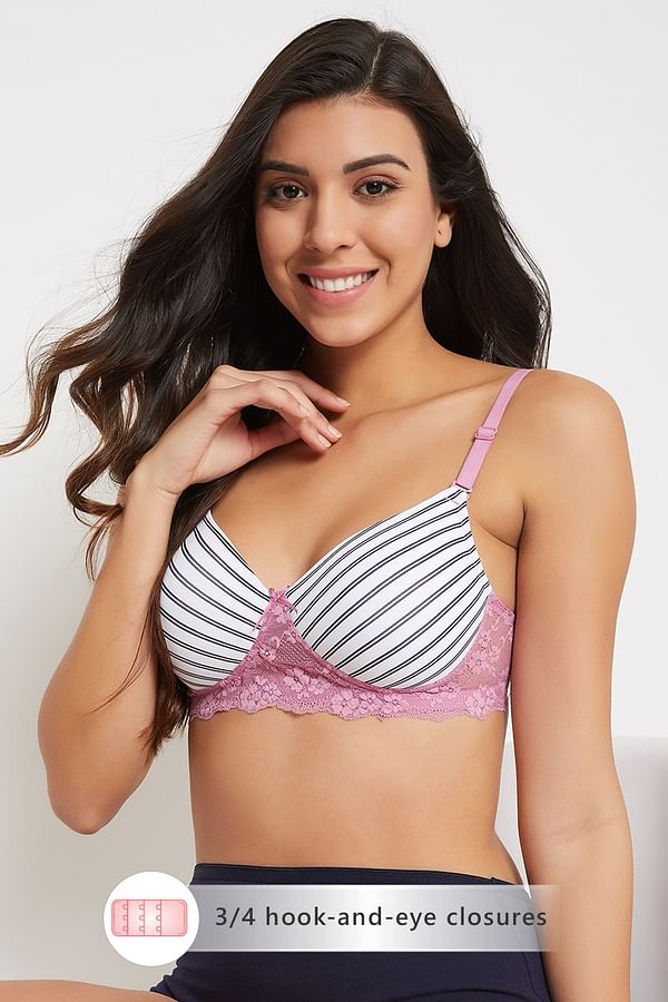 Buy Padded Non Wired Full Cup Striped Multiway T Shirt Bra In White