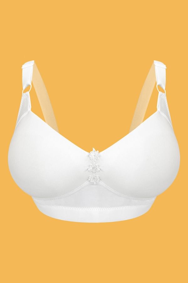 Buy Padded Non-Wired Full Figure T-shirt Bra in White - Cotton Online ...