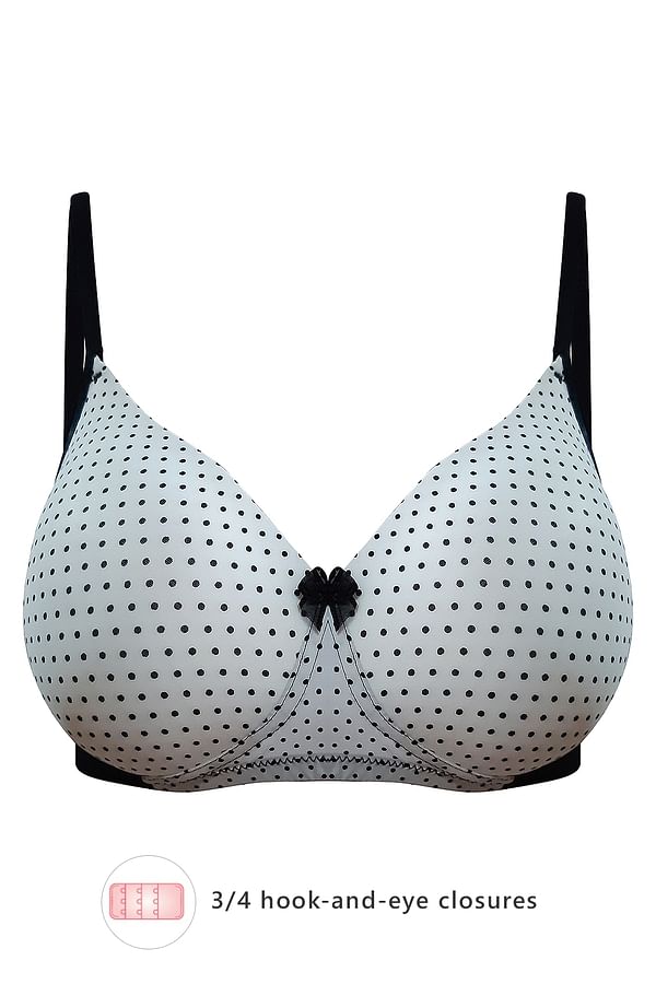 Buy Padded Non Wired Polka Print Full Cup T Shirt Bra In White Online