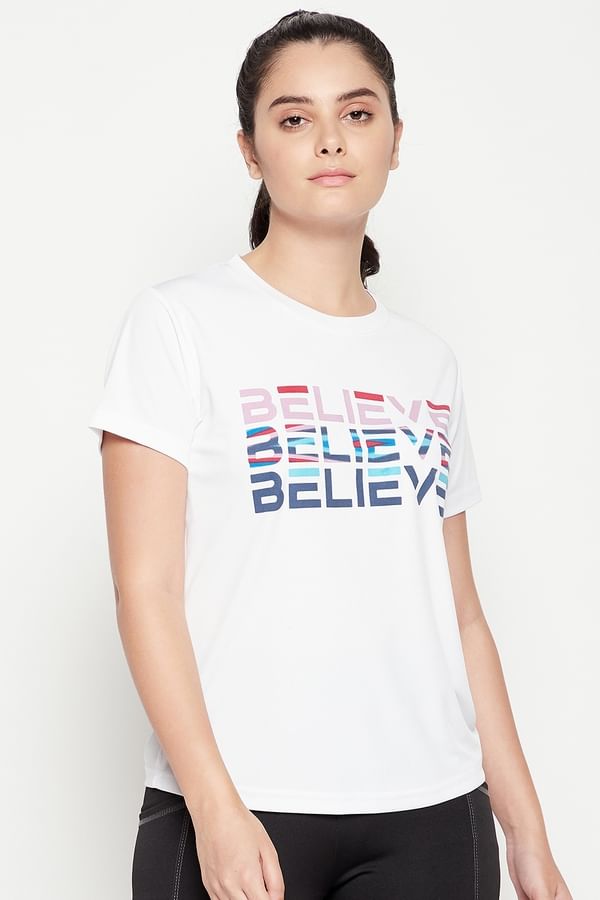 Buy Quick Dry Text Print Sports T-shirt in White Online India, Best ...