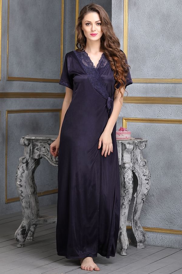 Satin Robe In Navy, Nightwear :: Sale Online Lingerie Shopping: Clovia