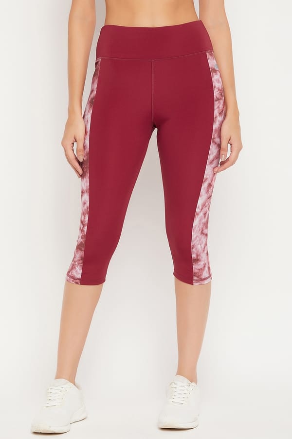 Buy Snug Fit High-Rise Active Capri in Maroon Online India, Best Prices ...