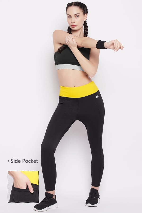 Buy High Rise Active Tights in Black with Side Pocket Online India ...