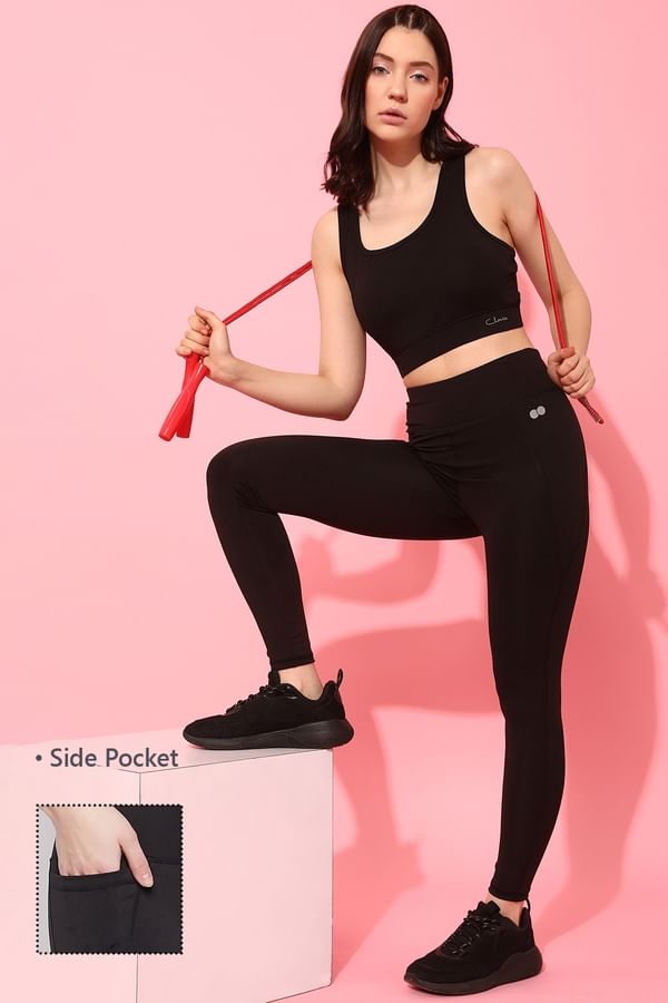 Buy High-Rise Active Tights in Black with Side Pocket Online India ...