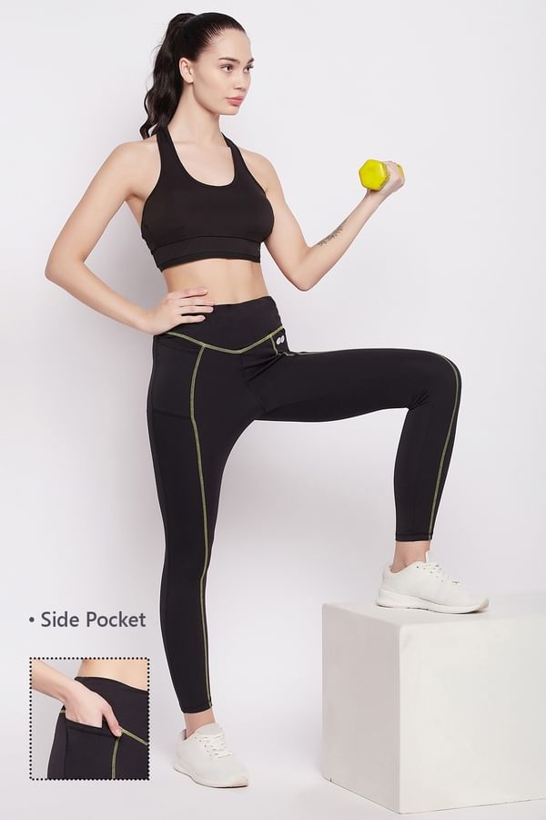 Buy High-Rise Active Tights in Black with Side Pocket Online India ...