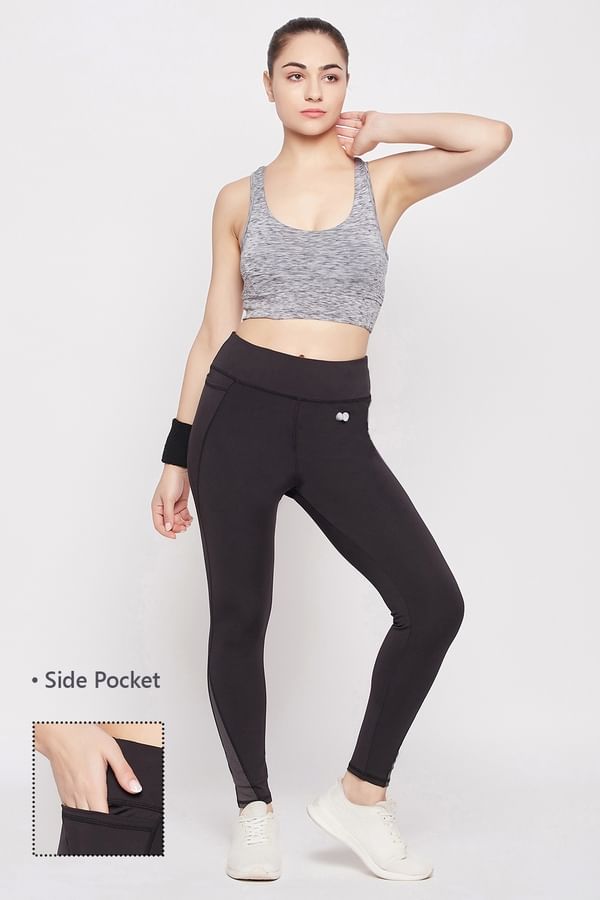 Buy High Rise Active Tights in Black with Side Pocket Online India ...