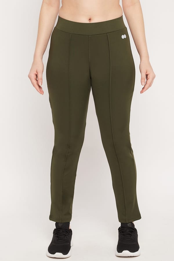Buy Snug Fit High-Rise Active Straight Pants in Olive Green Online ...